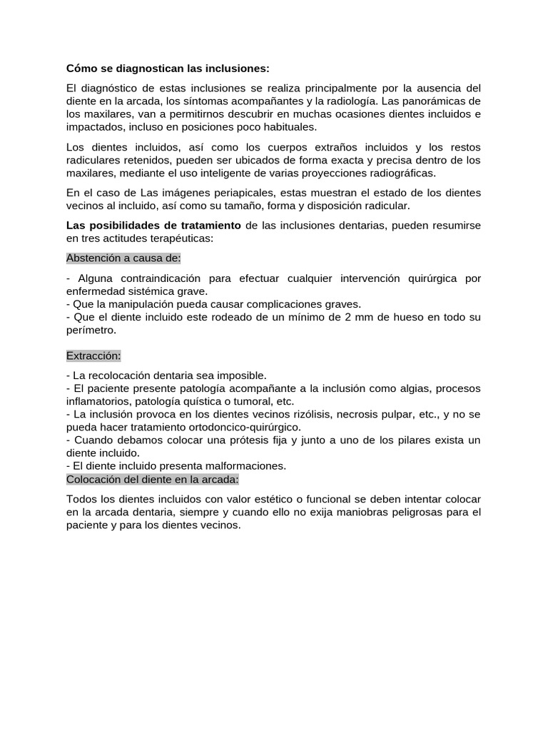 Inclusion Dental Diagnostico | PDF