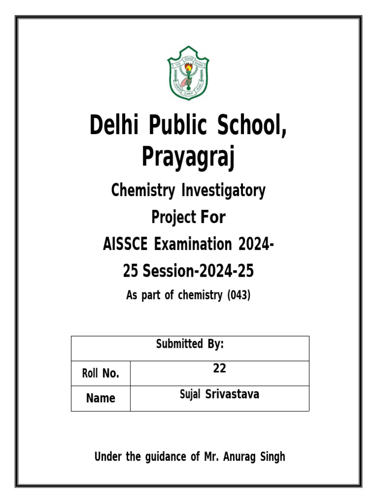 Chemistry Project for AISSCE 2024-25 | PDF