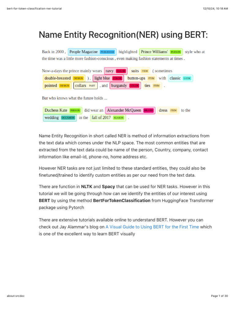 Bert For Token Classification Ner Tutorial | PDF | Statistical Classification | Artificial ...