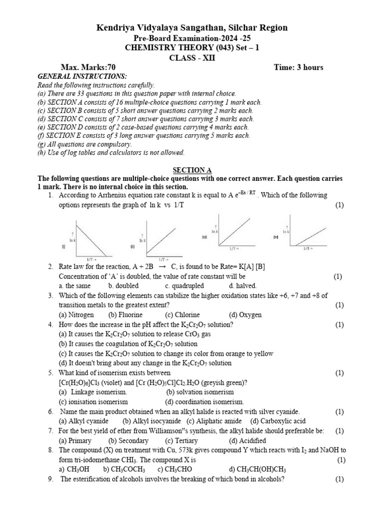PB 24-25 XII CHEM QP Set 1 | PDF | Amine | Chemical Reactions