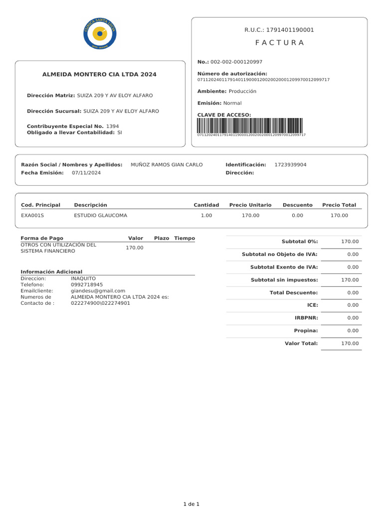 Factura-07-11-2024-002-002-000120997 | PDF | Economias | Impuestos