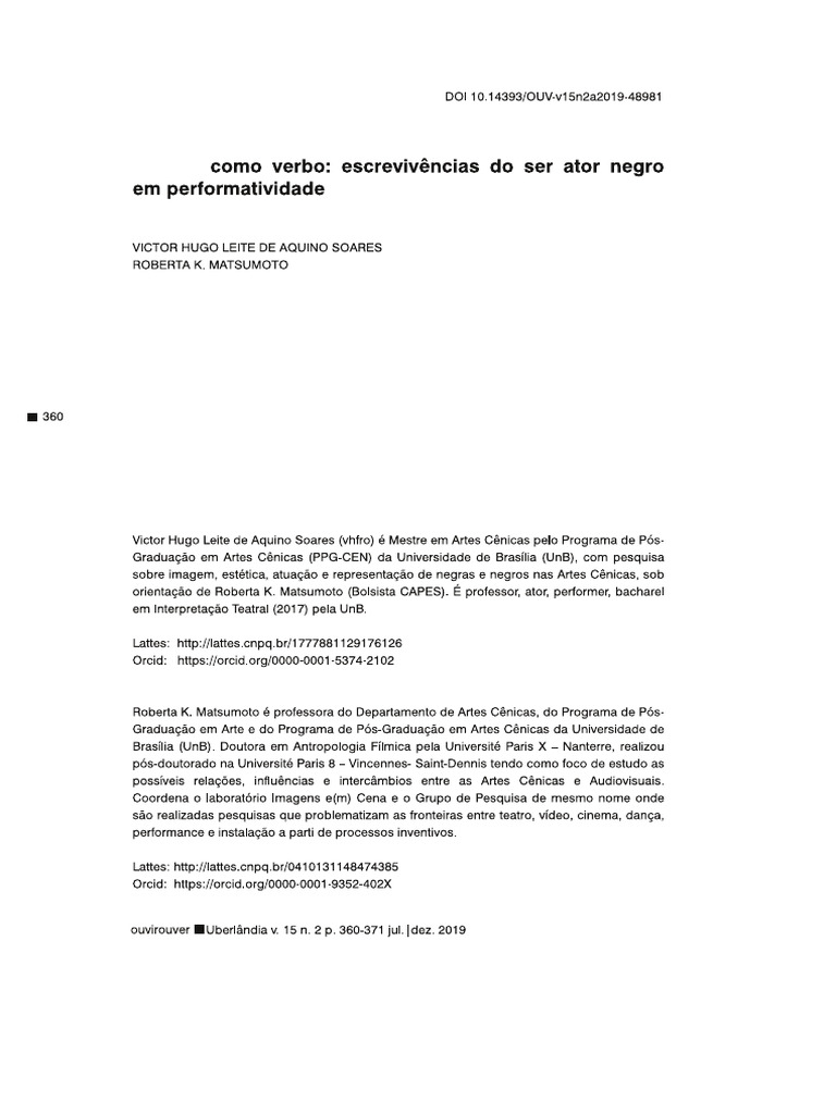 AFronte Como Verbo - Escrevivências Do Ser Ator Negro em Performatividade VICTOR HUGO SOARES | PDF