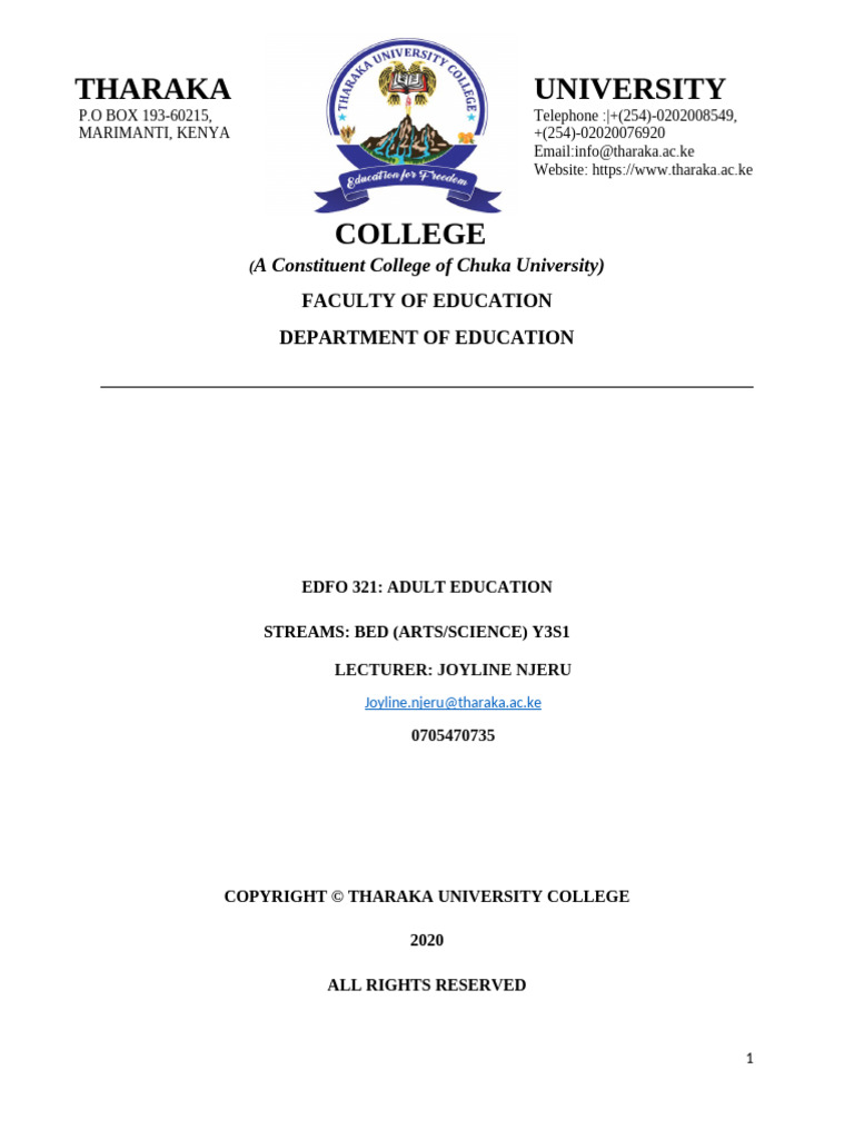 Edfo 321 Moodle Version | PDF | Adult Education | Learning
