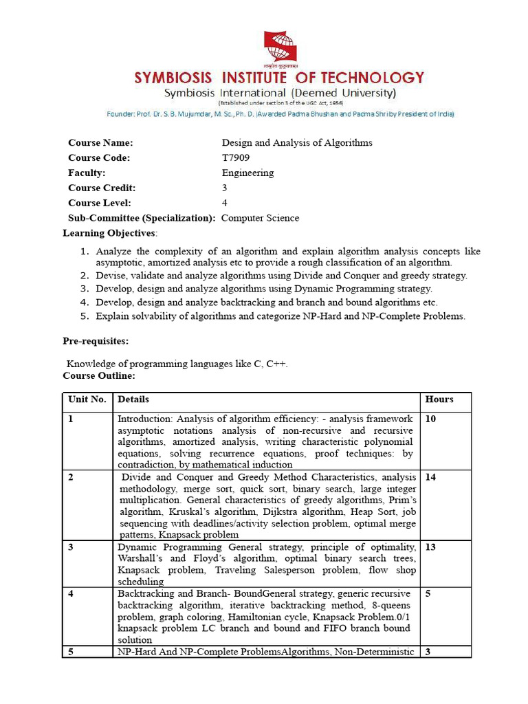 T7909 - Design and Analysis of Algorithms | PDF | Algorithms | Dynamic ...