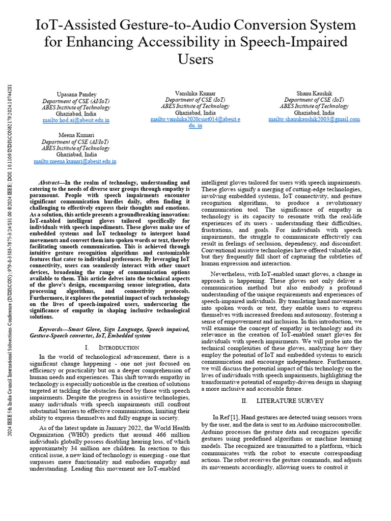 IoT-Assisted Gesture-To-Audio Conversion System For Enhancing ...