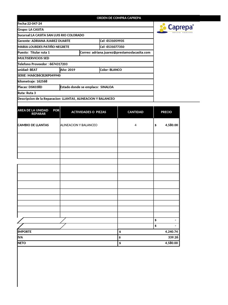Orden de Compra Presico Caprepa | PDF