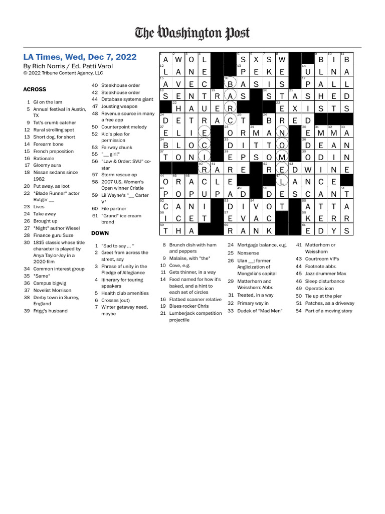 LA Times, Wed, Dec 7, 2022 Answers | PDF