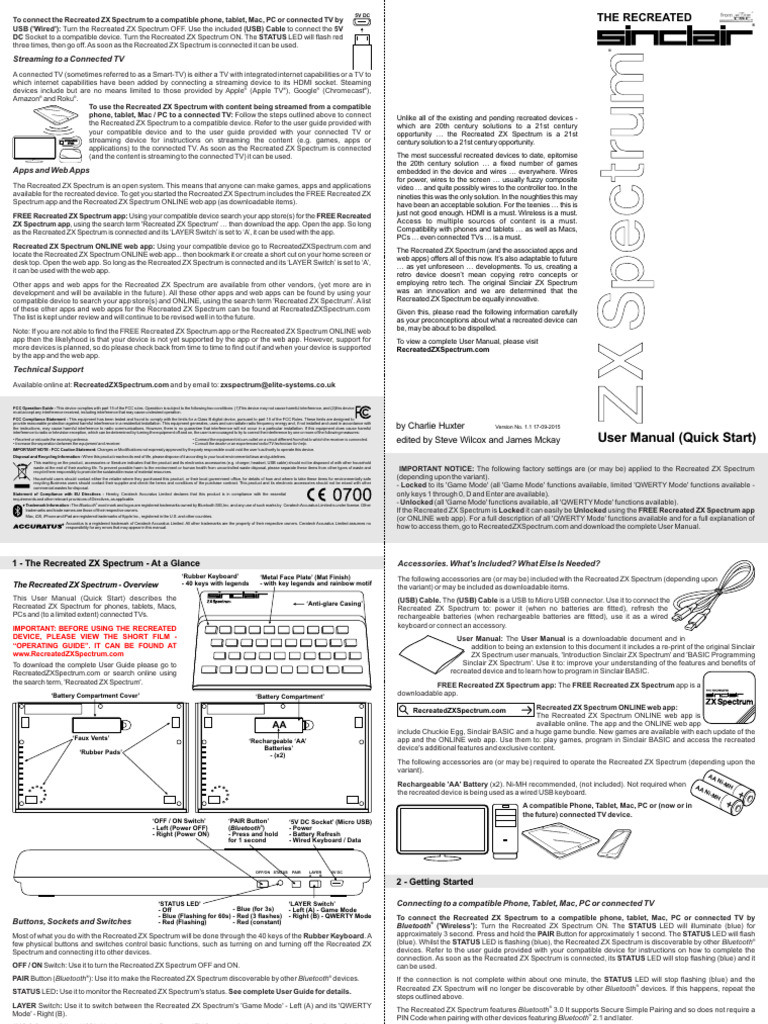Recreated ZX Spectrum User Guide Quick Start Draft 23 I15 v1 0 | PDF ...