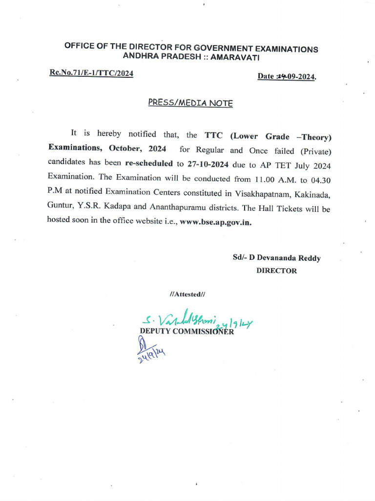 Pressnote and Exam Timetable Ttc 2024 Rvsd | PDF