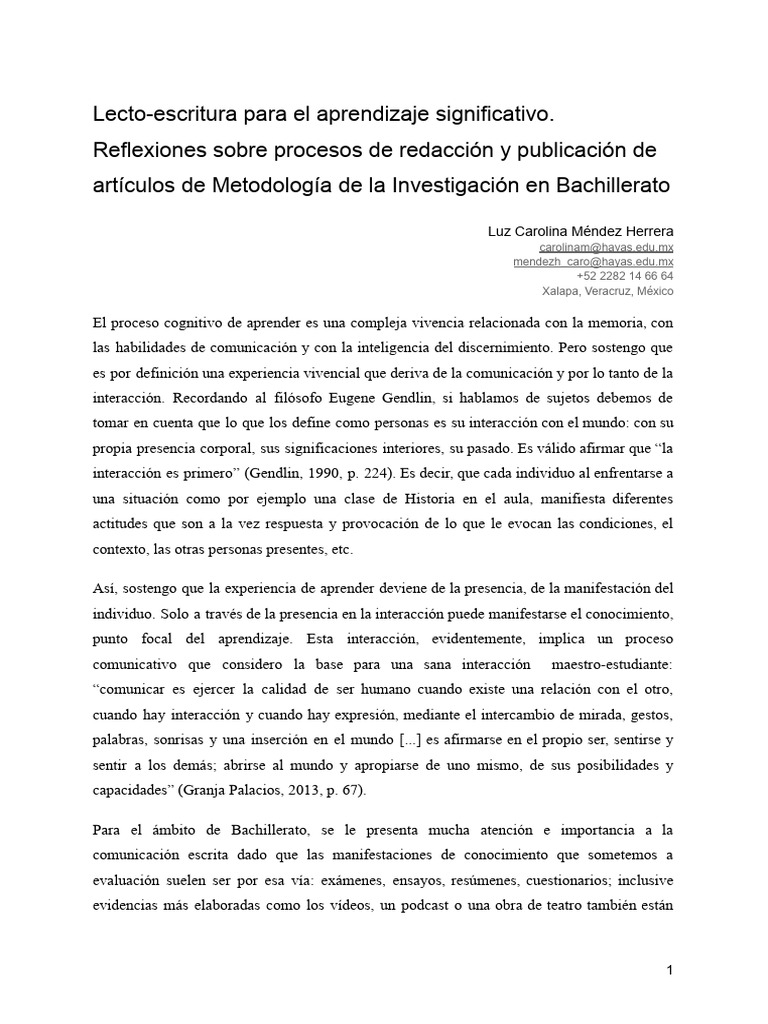 Lecto-Escritura para El Aprendizaje Significativo. Reflexiones Sobre ...