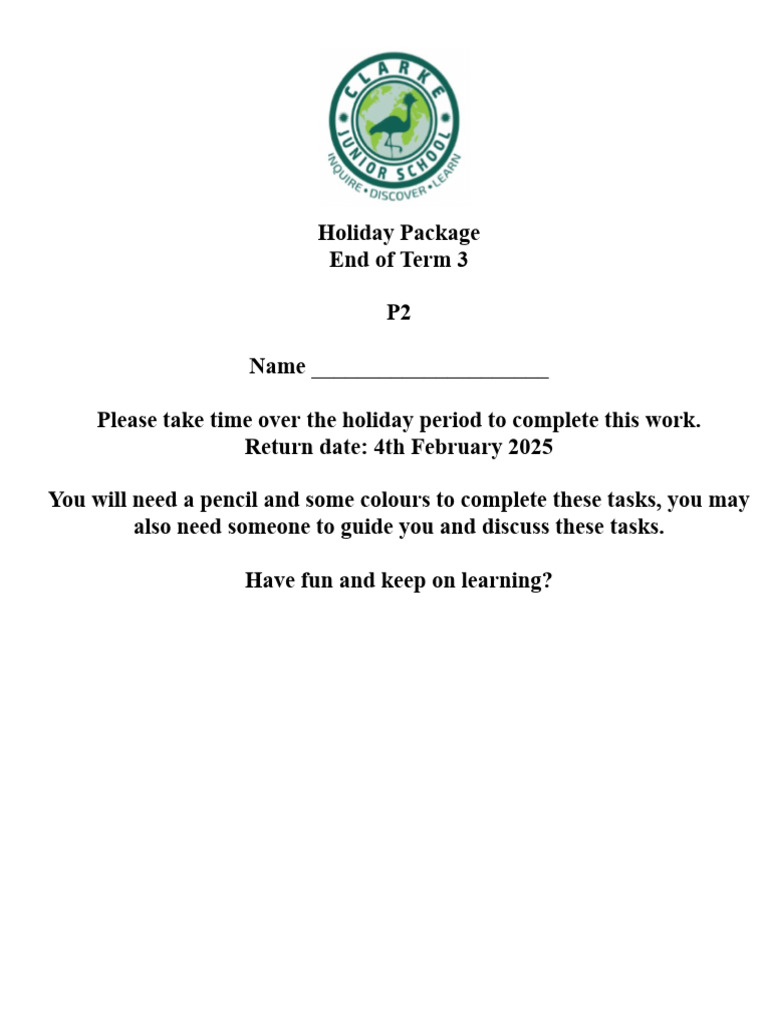 P2 Holiday Package for 2025 | PDF | Creativity | Flowers