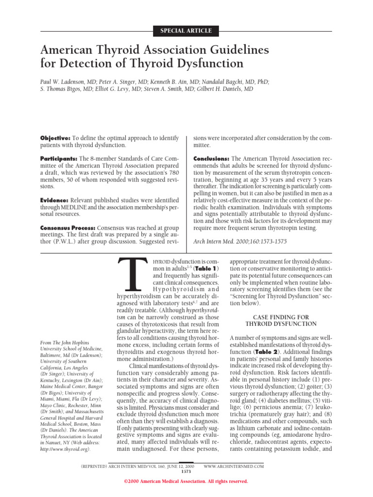 ATA Guidelines For Detection of Thyroid Dysfunction | PDF | Hypothyroidism | Thyroid Stimulating ...