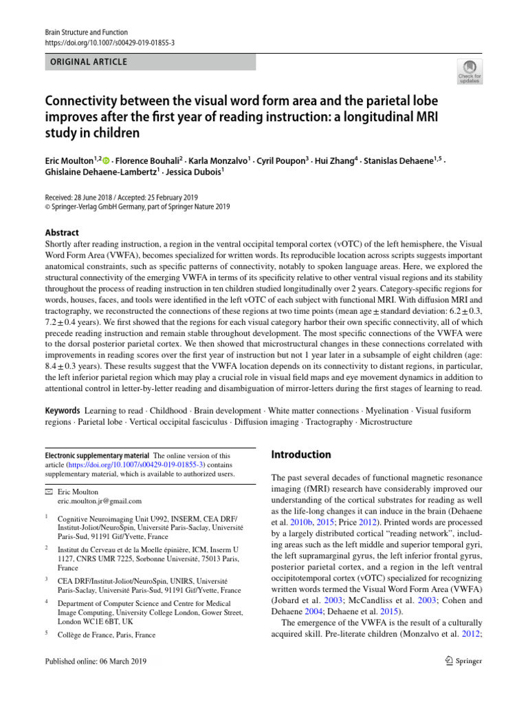 Moulton, E. Et Al (2018) - Connectivity Between The Visual Word Form ...