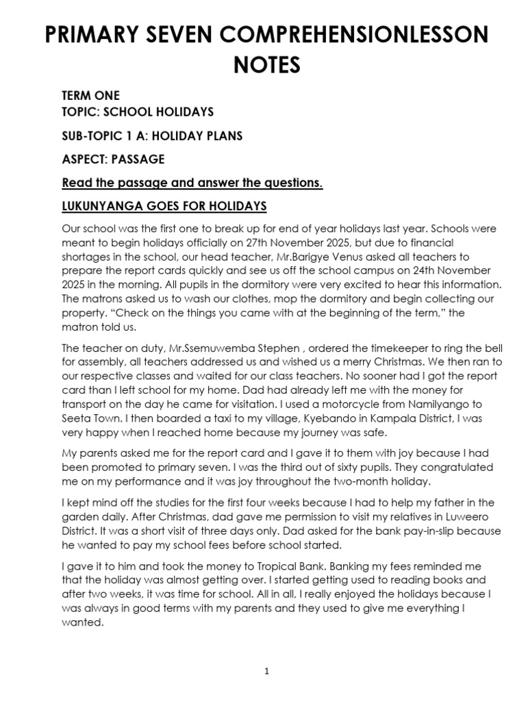 Tekart P.7 COMPREHENSION NOTES 2025 | PDF