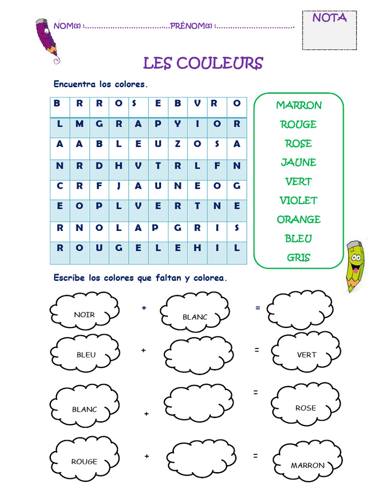 Mots Croisés Les Couleurs | PDF