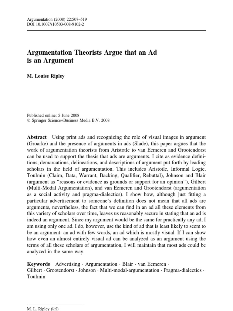Argumentation Theorists Argue That An Ad Is An Argument | PDF ...