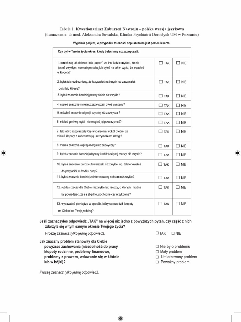 kwestionariusz zaburzeń nastroju | PDF
