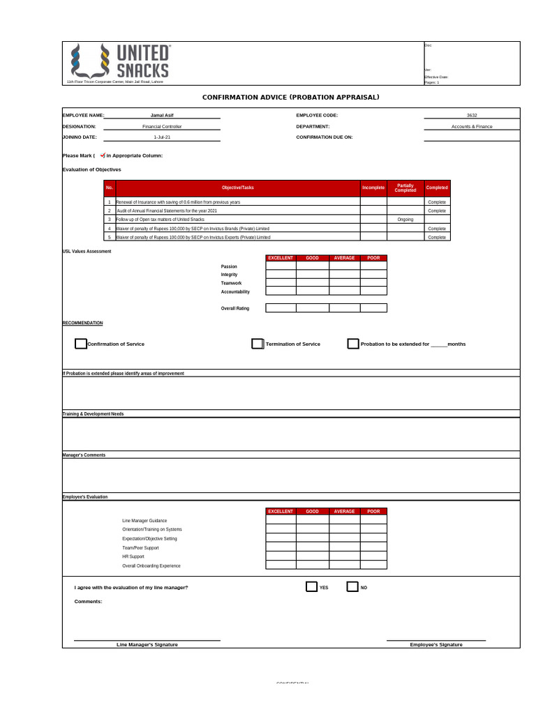 Probation Appraisal Confirmation Report | PDF | Business