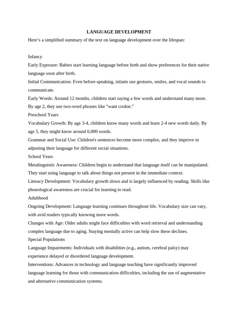 Language and Motor Development Overview | PDF | Attachment Theory ...