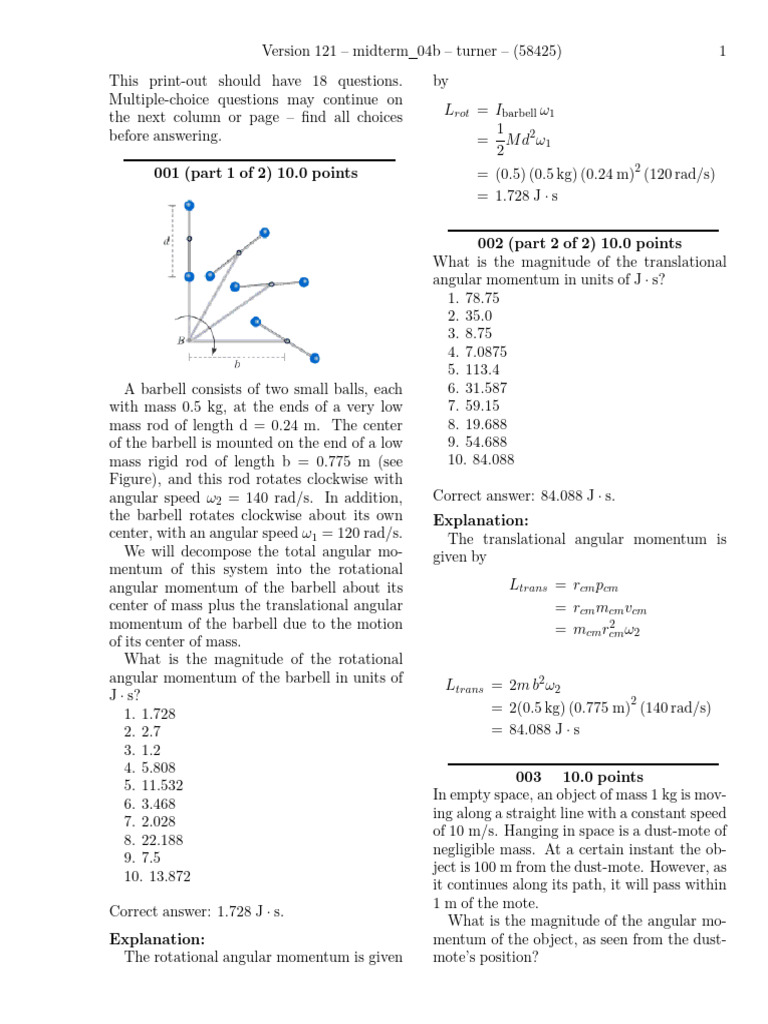 Engineering Physics 1 Exam 4 - Turner Spring 2014 | PDF | Torque | Force