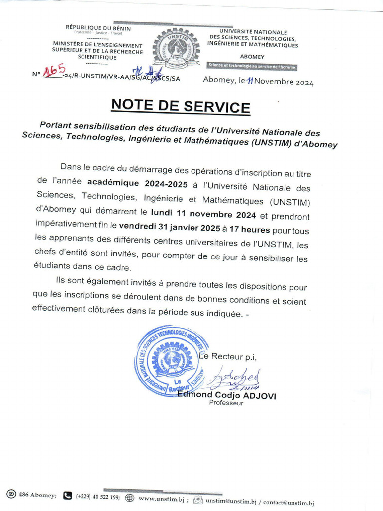 Note de service n°165-24_R-UNSTIM_portant sensibilisation des étudiants ...
