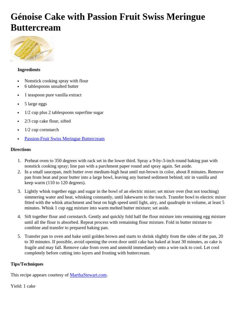 Génoise Cake With Passion Fruit Swiss Meringue Buttercream | PDF