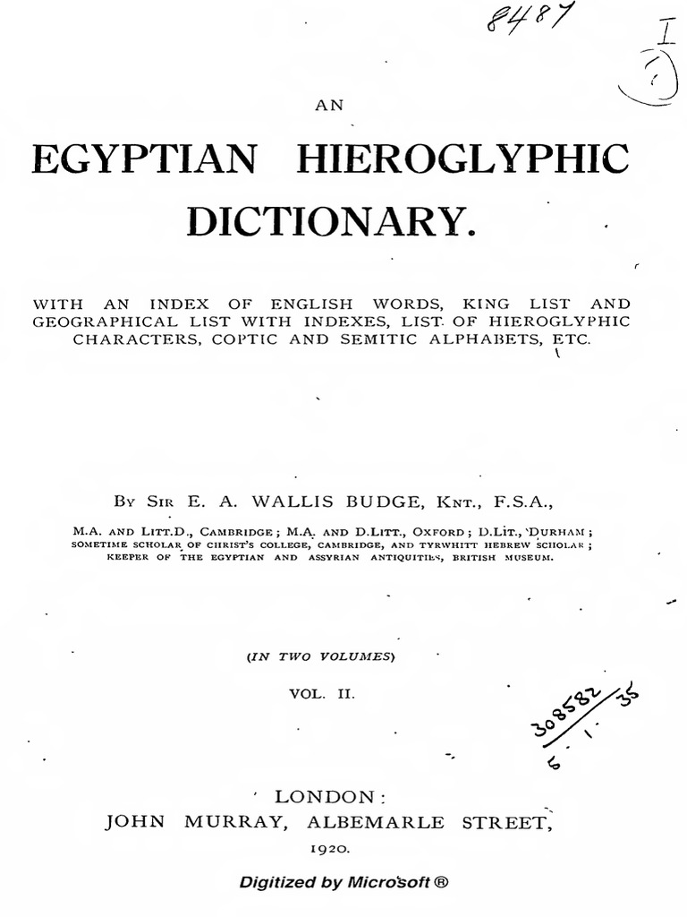 Egyptian Hieroglyphic Dictionary Vol 2 - Budge E a W | PDF | Egypt