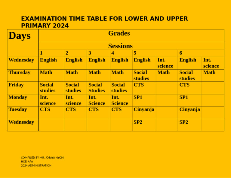 2024 Primary Exam Timetable | PDF