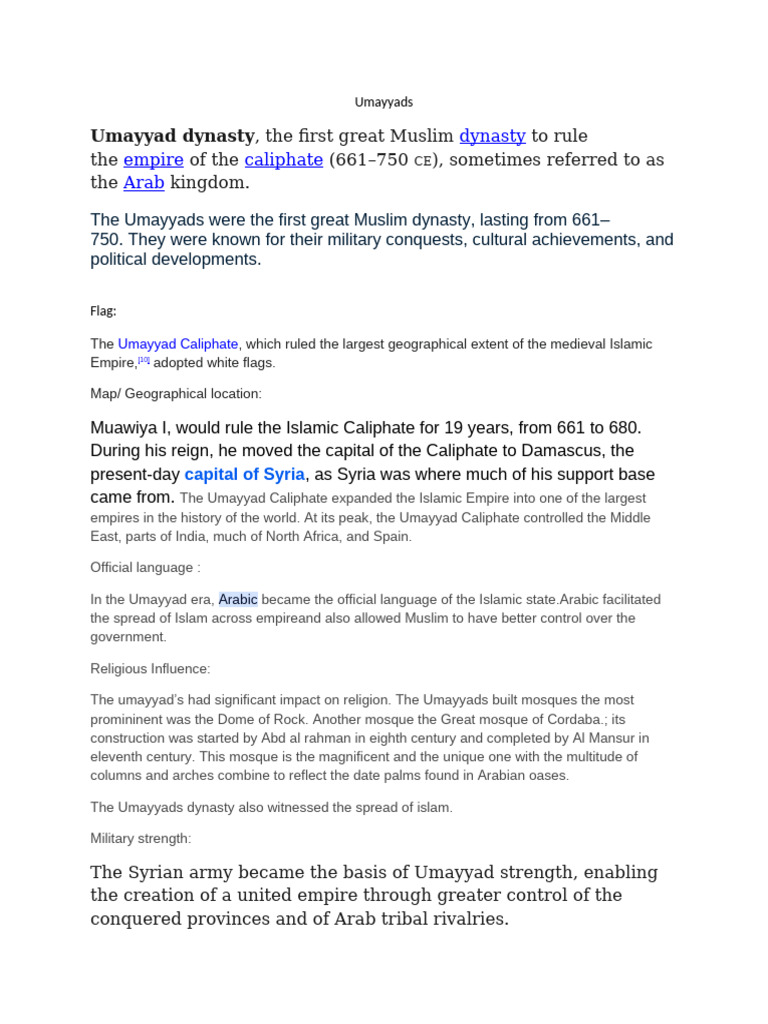 Overview of the Umayyad Dynasty | PDF