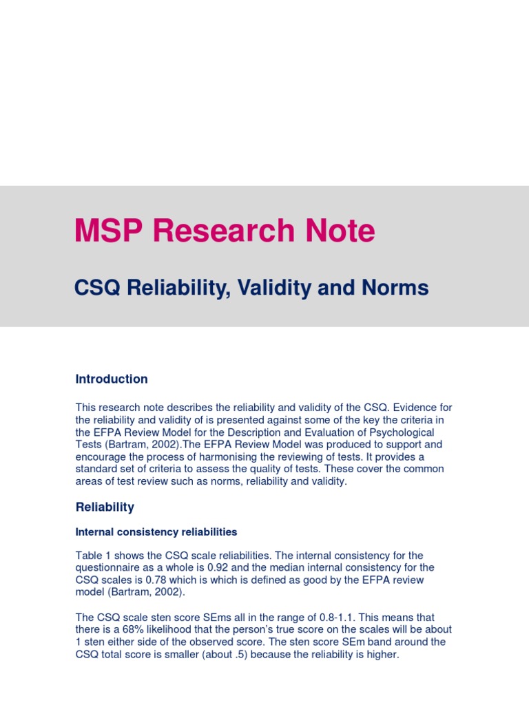 2010 CSQ Reliability and Validity | PDF | Factor Analysis | Correlation ...
