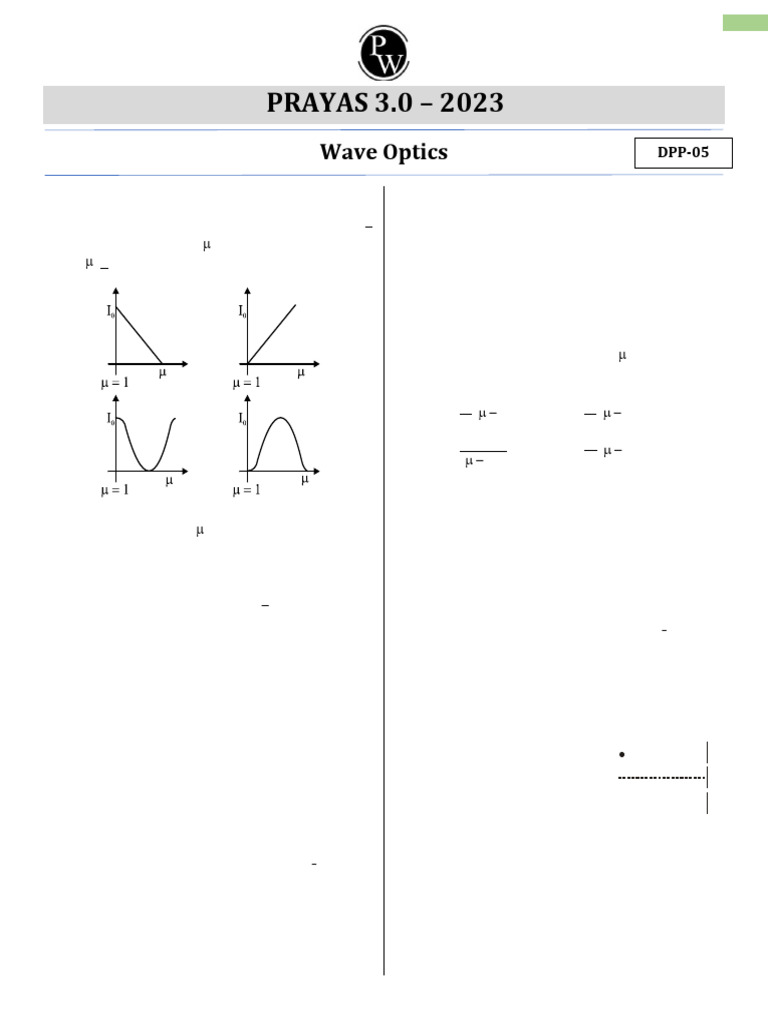 Wave Optics - DPP 05 (Extra DPP) ( 30 2023) | PDF | Diffraction | Wavelength