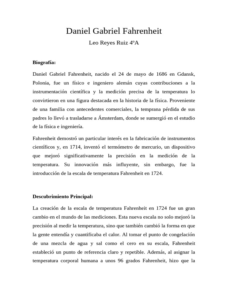 Daniel Gabriel Fahrenheit | PDF | Fahrenheit | Temperatura