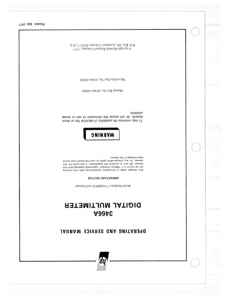 HP 3466A Operation | PDF