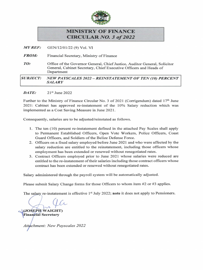 MOF Circular No 3 of 2022 - Payscale 2022 | PDF | Salary | Lieutenant