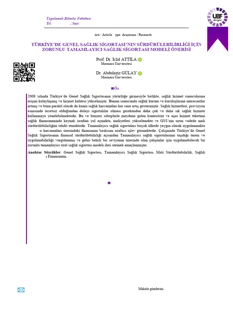 T__rkiye'de Genel Sa__l__k Sigortas__'n__n S__rd__r__lebilirli__i ____in Zorunlu Tamamlay__c ...