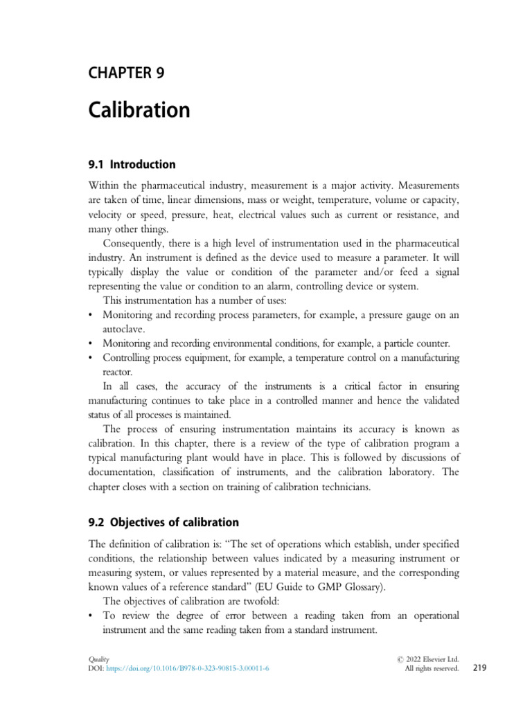 Chapter 9 - Calibration - 2022 - Quality | PDF | Calibration | Instrumentation