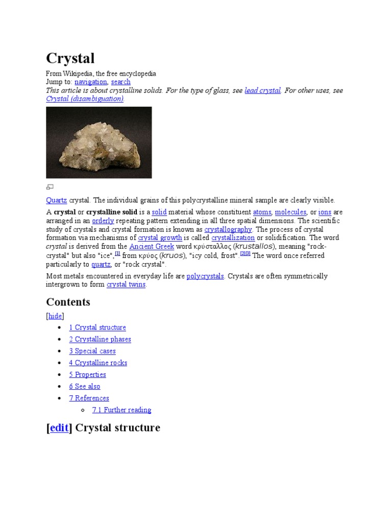 Crystal: This Article Is About Crystalline Solids. For The Type of ...