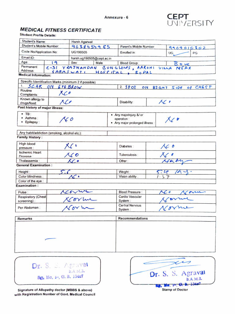 Medical Fitness Certificate Template | PDF | Clinical Medicine | Medical Specialties
