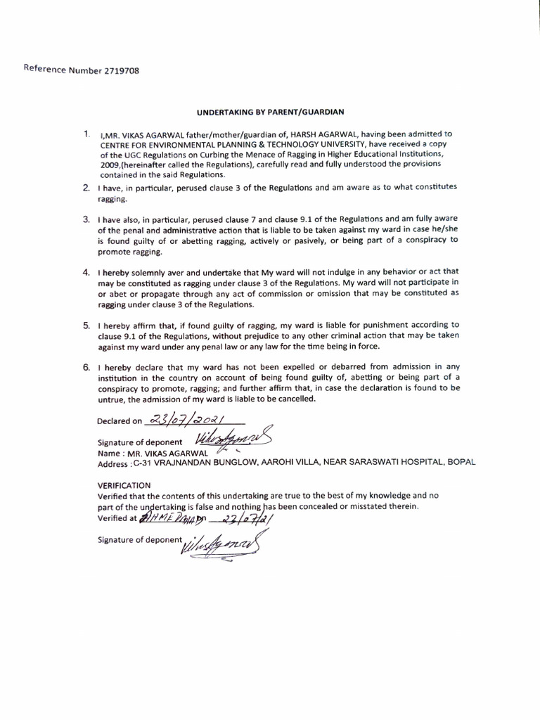 Anti Ragging Certificate UG190505 | PDF | Justice | Crime & Violence