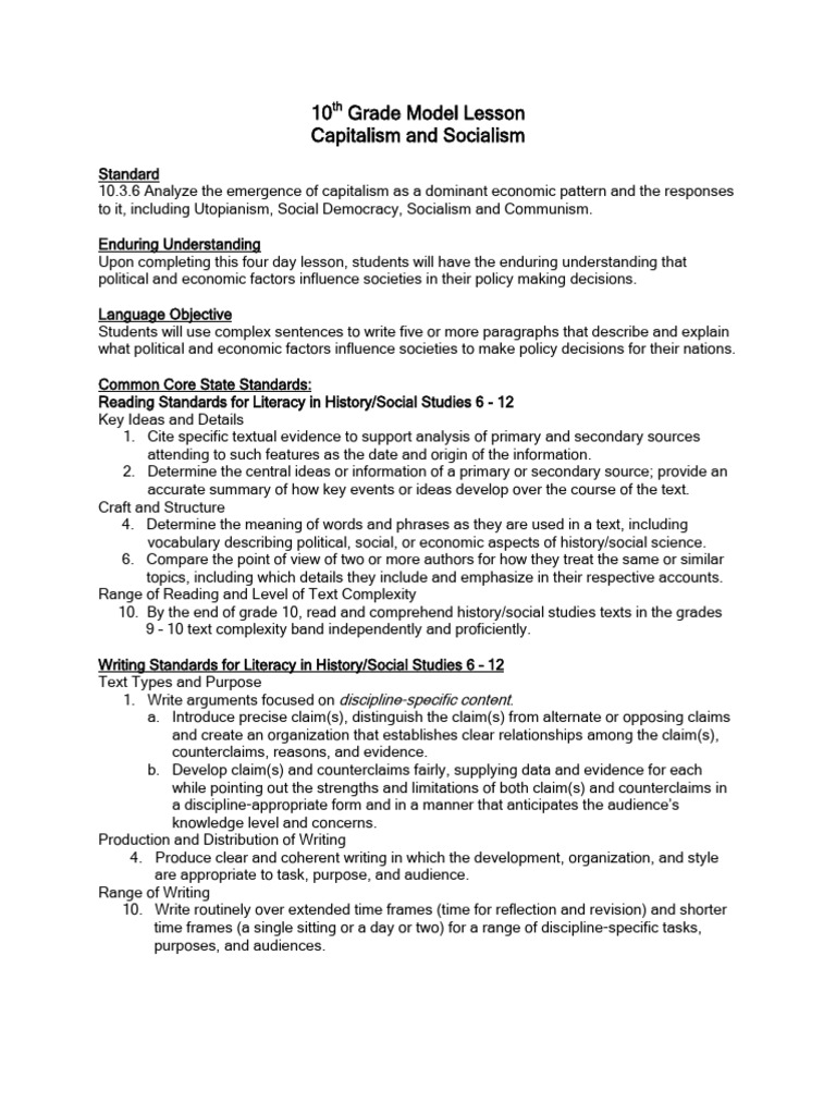Grade 10 Capitalism and Socialism | PDF | Capitalism | Socialism