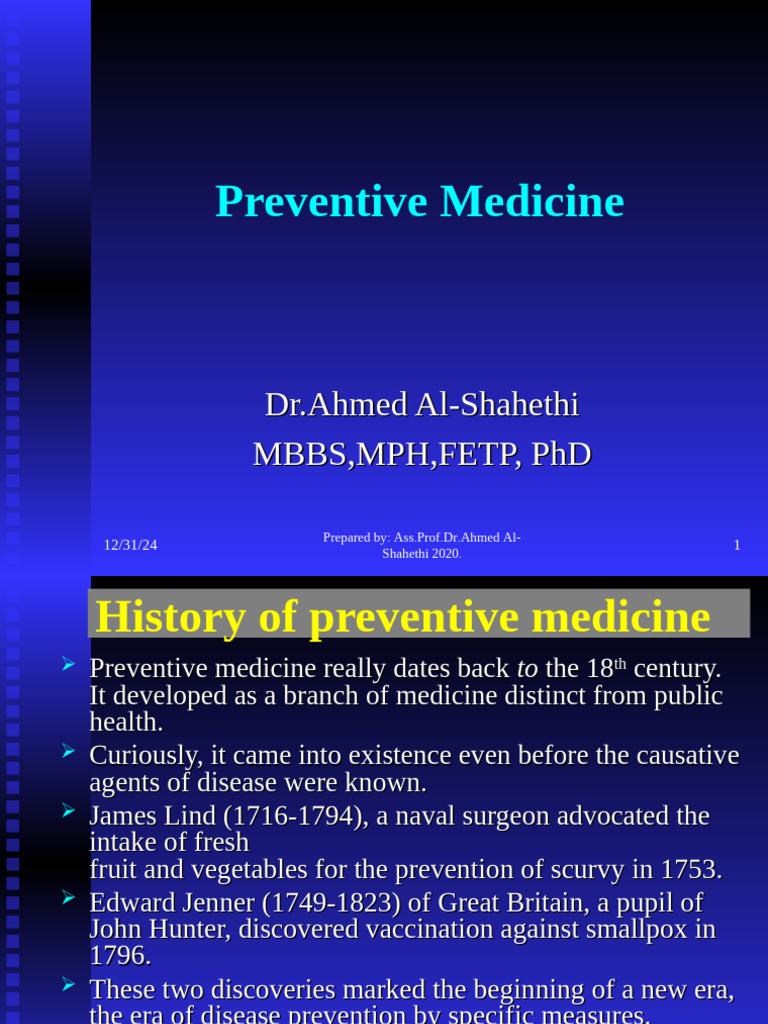 History and Principles of Preventive Medicine | PDF | Preventive ...