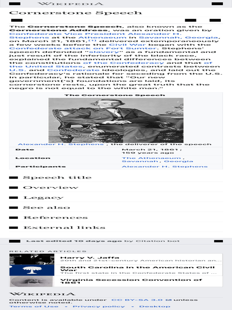 Cornerstone Speech - Wikipedia | PDF