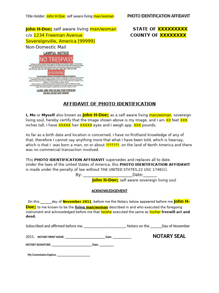 Photo Identification Affidavit Template | PDF | Notary Public | Affidavit