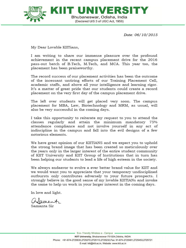 Letter To Kiitians - 06.10.2015 | PDF