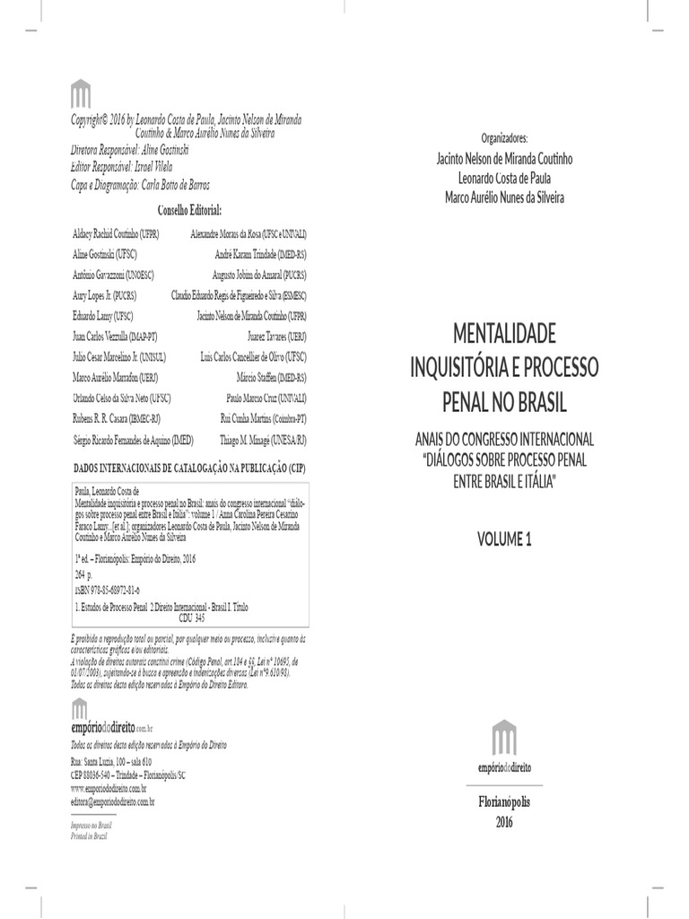 GFDV. MI-1. O Projeto Carnelutti Na Reforma Do Código de Processo Penal ...