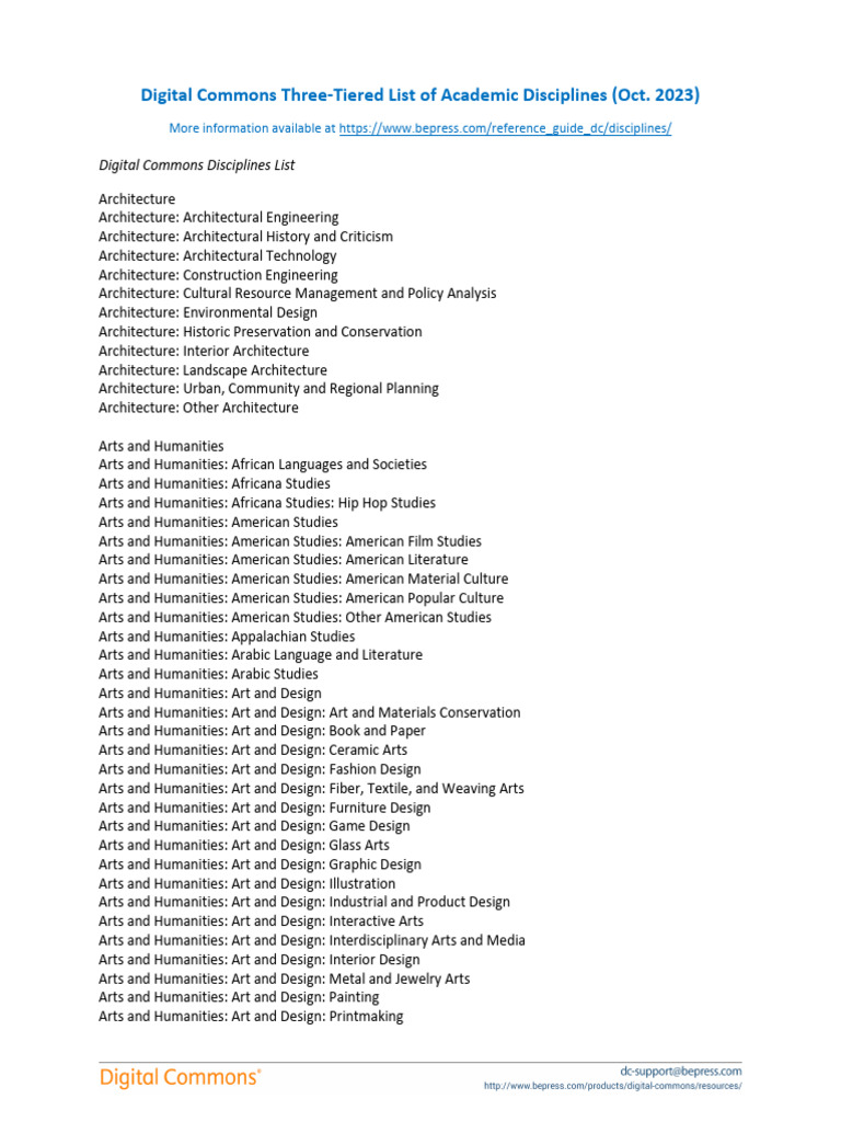 Digital Commons Academic Disciplines List | PDF | Electrical ...