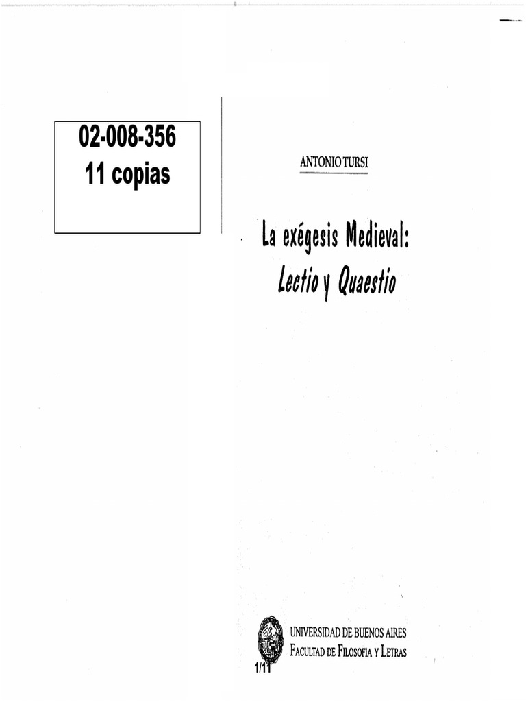 Tursi - La Exegesis Medieval. Lectio y Quaestio | PDF