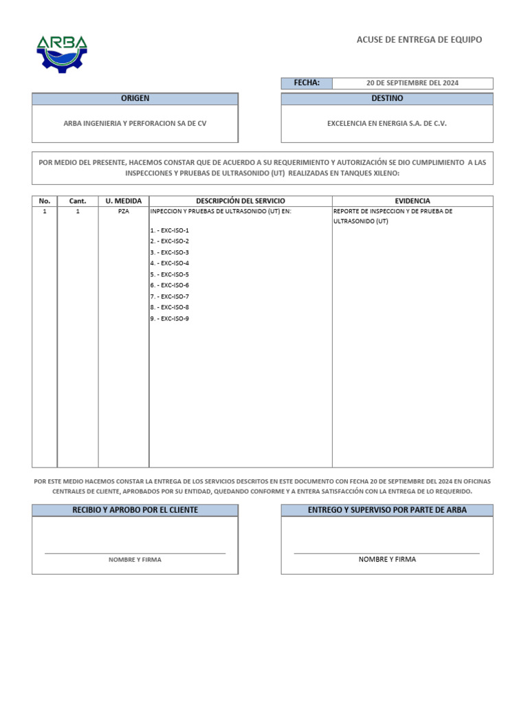 Formato Acuse de Entrega | PDF