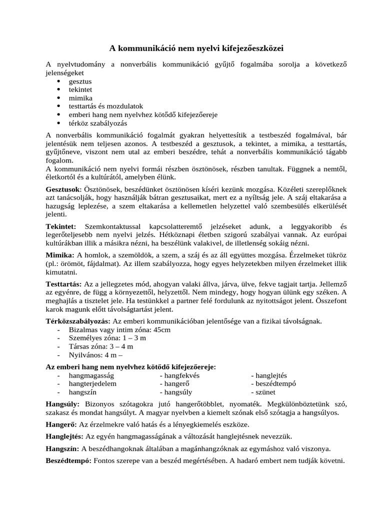A kommunikáció nem nyelvi kifejezőeszközei | PDF