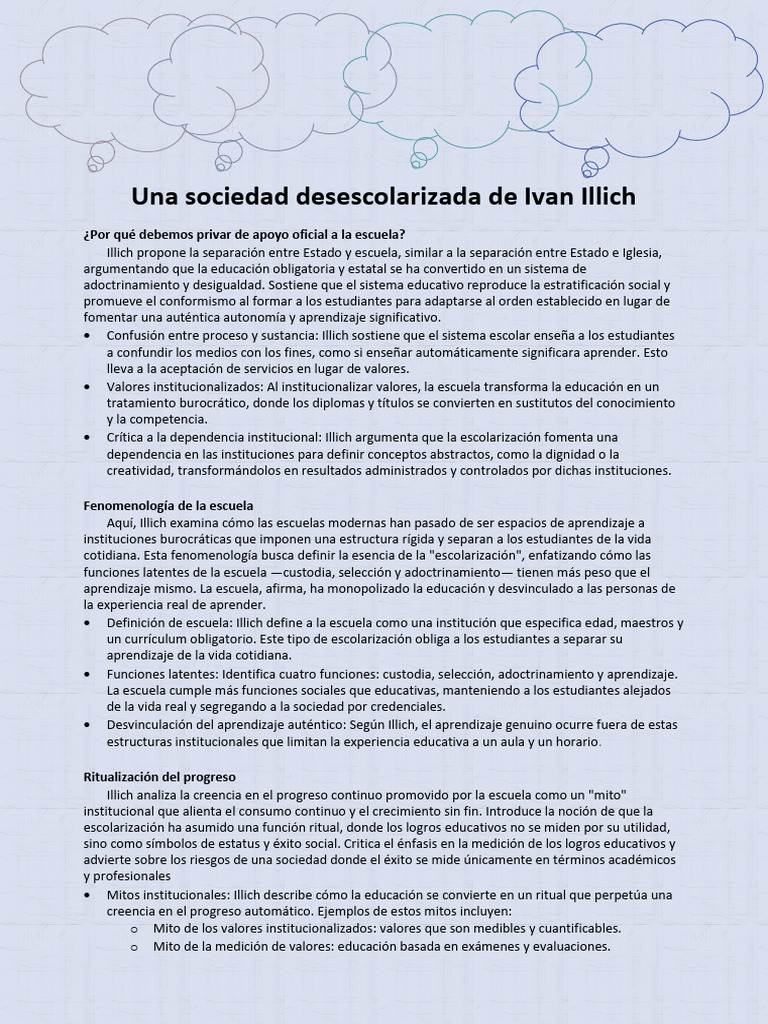 Una Sociedad Desescolarizada de Ivan Illich | PDF | Escuelas | Aprendizaje